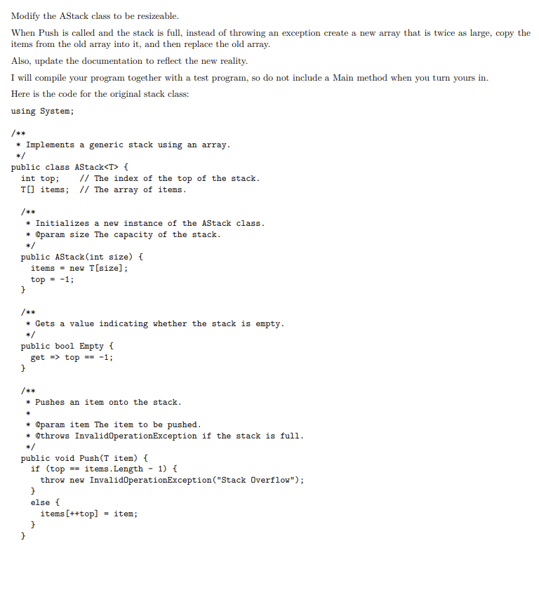 Solved Modify the AStack class to be resizeable. When Push | Chegg.com