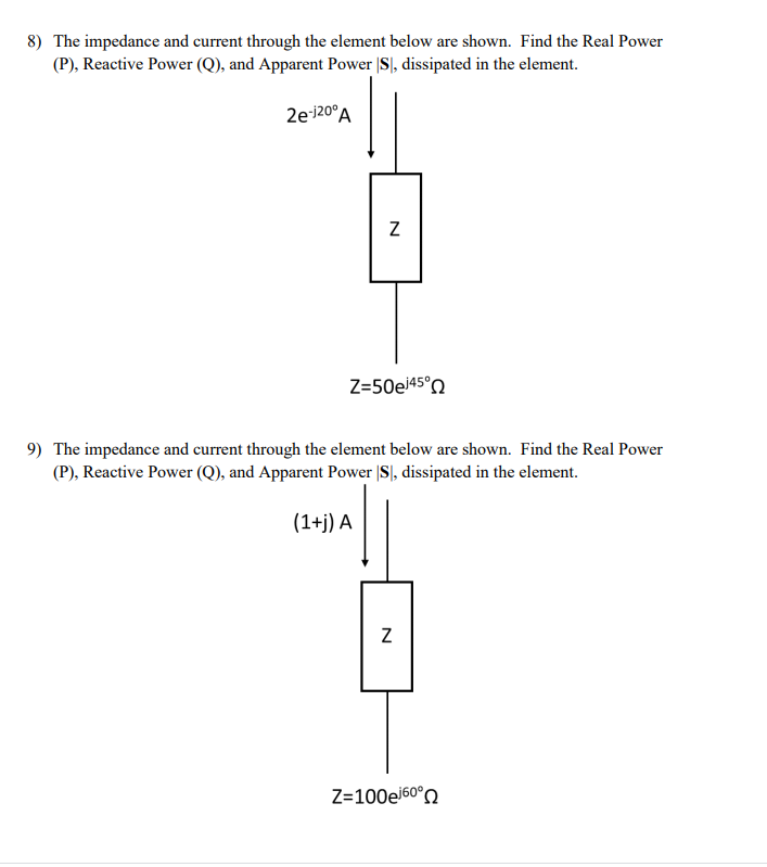 Solved 8) The impedance and current through the element | Chegg.com