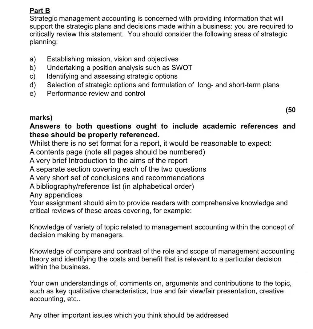 Solved Part B Strategic management accounting is concerned | Chegg.com