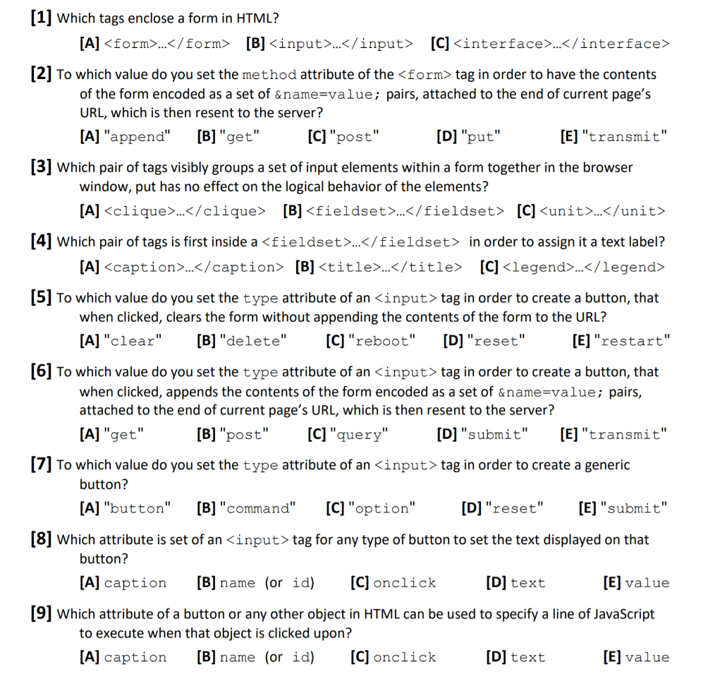 Solved 1 Which Tags Enclose A Form In HTML A Chegg