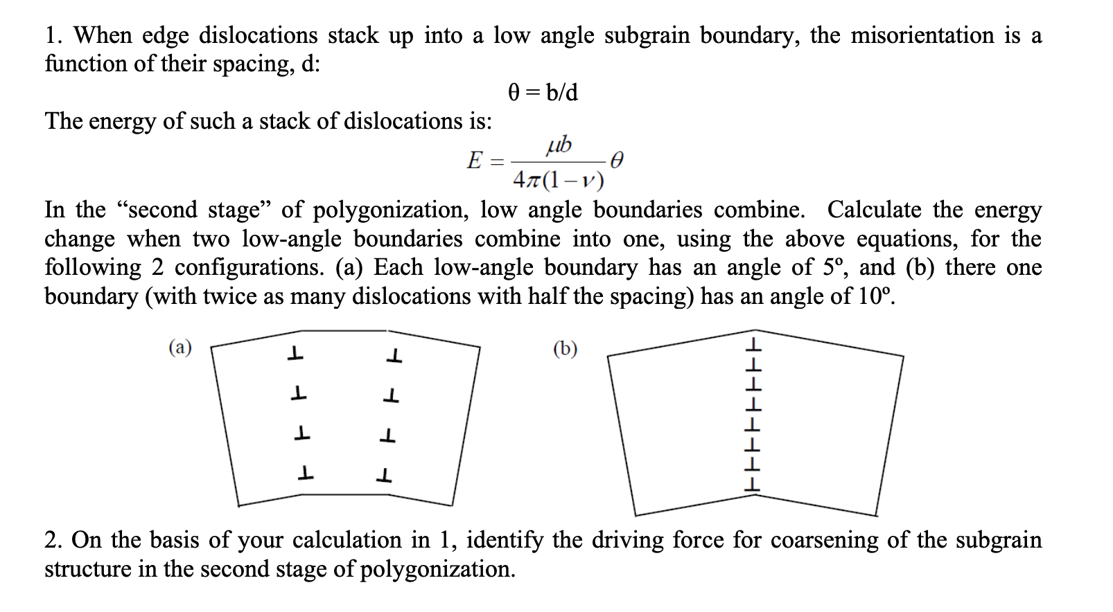 Solved 1. When edge dislocations stack up into a low angle | Chegg.com