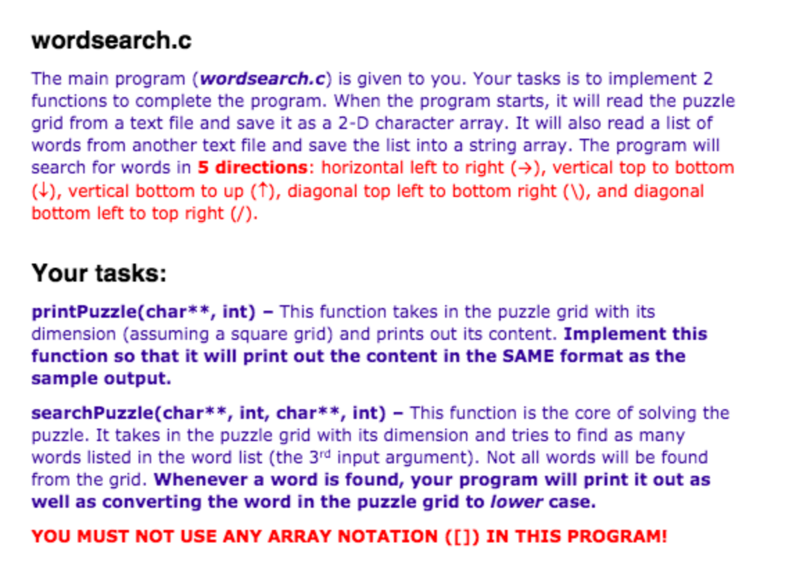 wordsearch.c The main program (wordsearch.c) is given | Chegg.com
