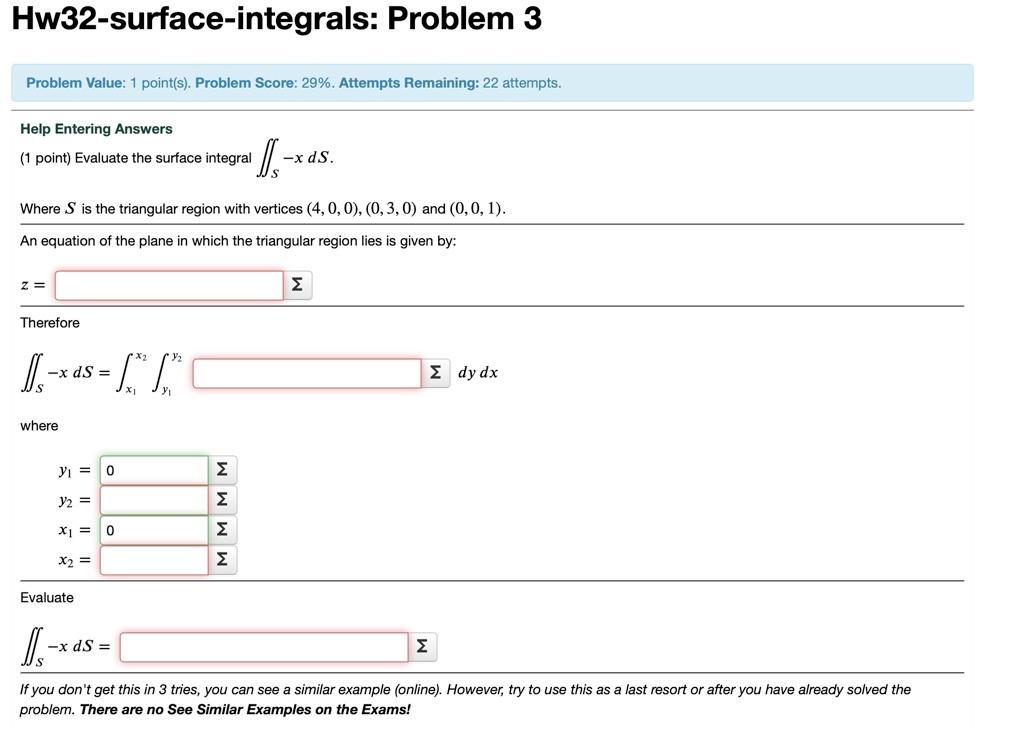 Solved Hw32-surface-integrals: Problem 3 Problem Value: 1 | Chegg.com