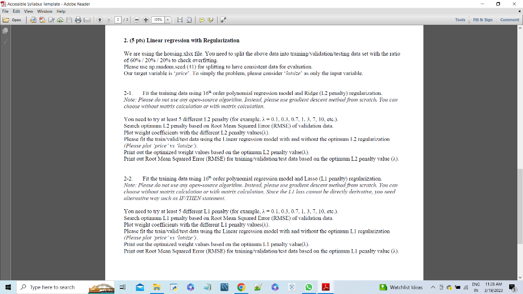 Solved 2. (5 pts) Linear regression with Regularization We | Chegg.com