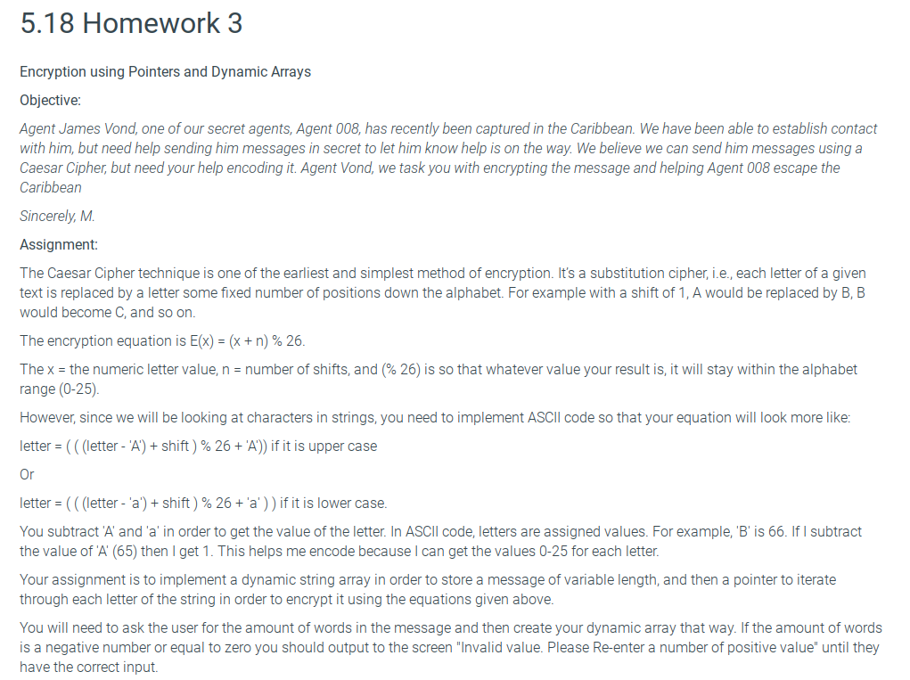 Solved 5.18 Homework 3 Encryption using Pointers and Dynamic | Chegg.com