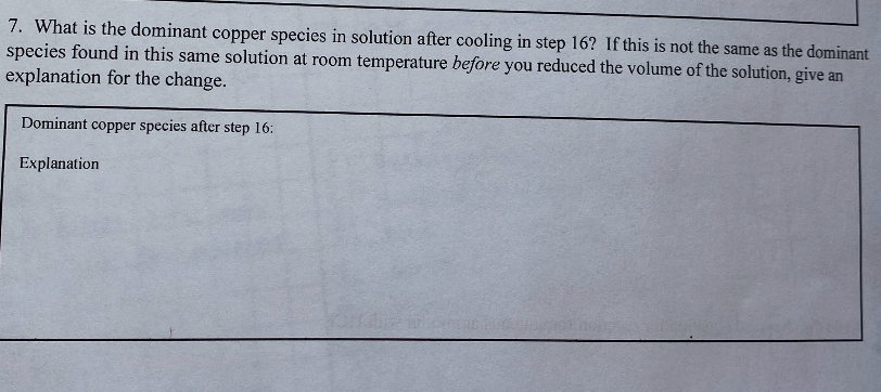 Solved 7. What is the dominant copper species in solution | Chegg.com