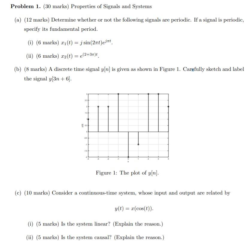 Solved Problem 1. (30 marks) Properties of Signals and | Chegg.com Solved Problem 1. (30 marks) Properties of Signals and | Chegg.com