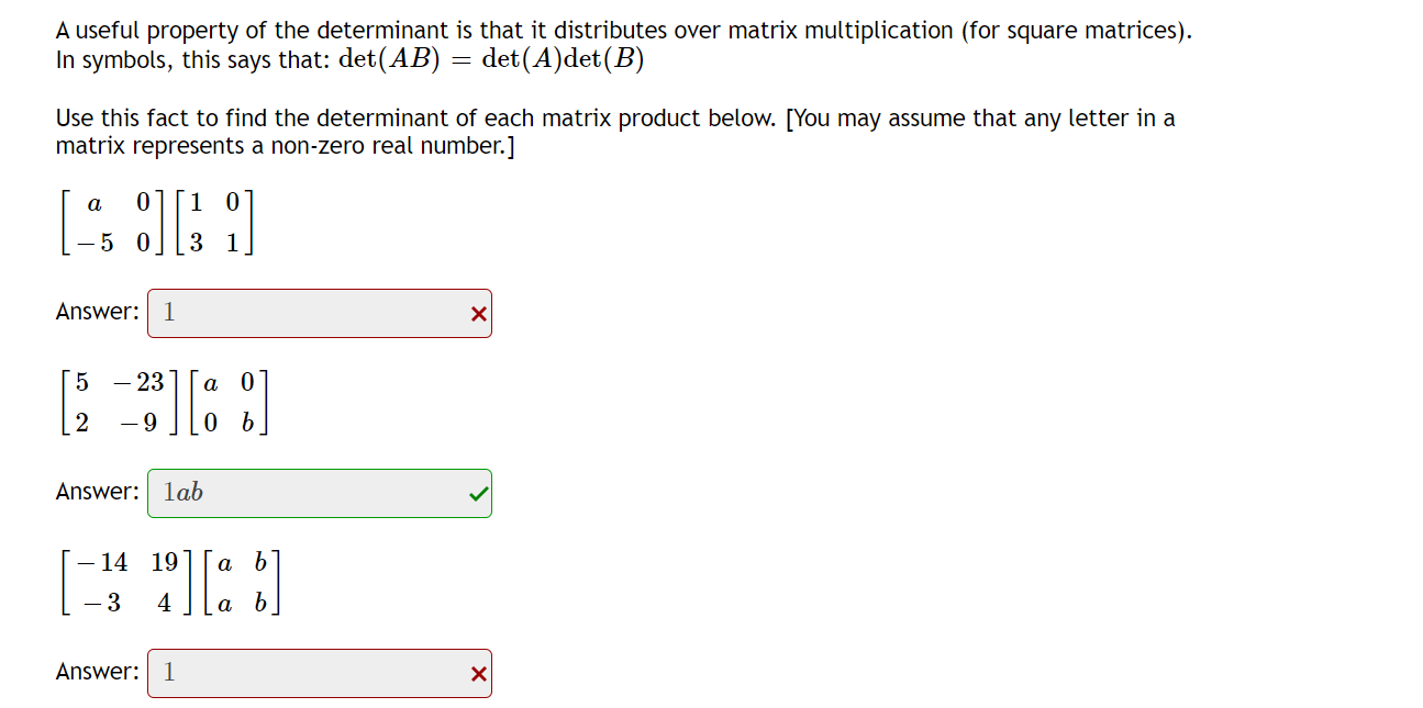 Solved A useful property of the determinant is that it | Chegg.com