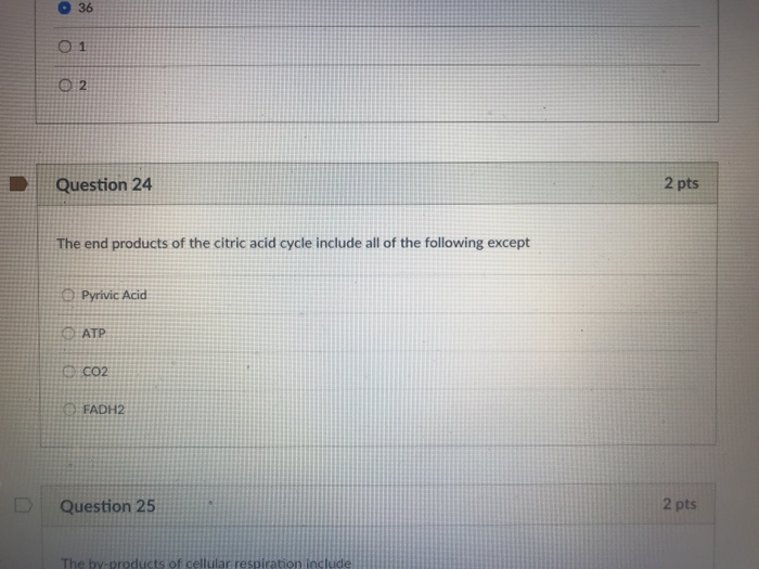 Solved 36 2 Question 24 2 pts The end products of the citric | Chegg.com