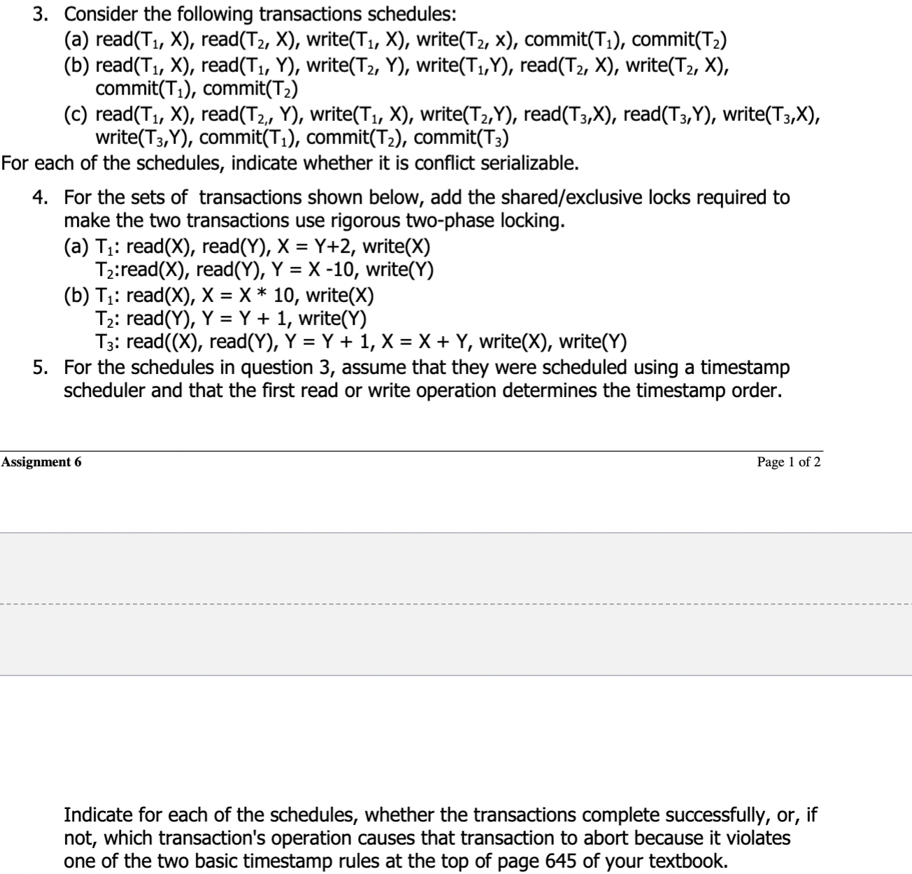 Solved 3. Consider the following transactions schedules: (a) | Chegg.com