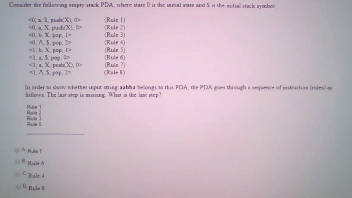 Solved Consider the following empty stack PDA, where state 0 | Chegg.com
