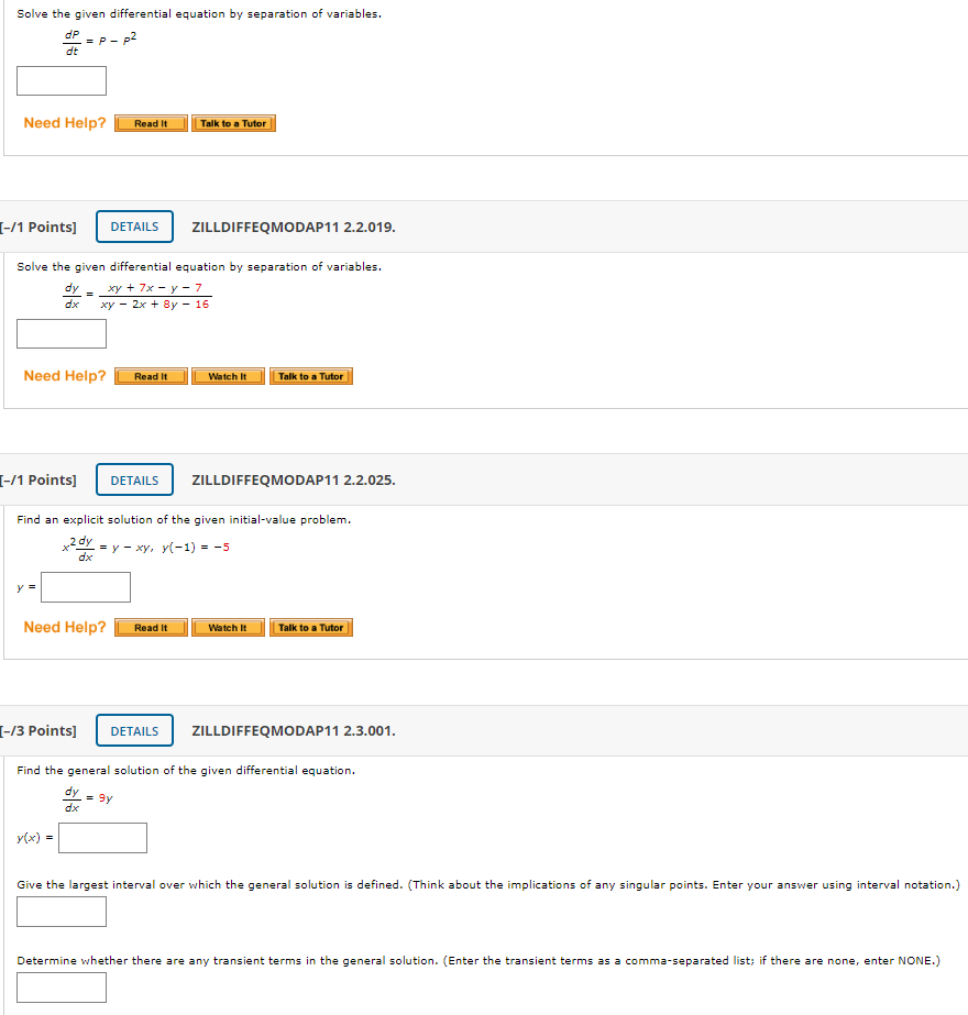 Solved Solve the given differential equation by separation | Chegg.com