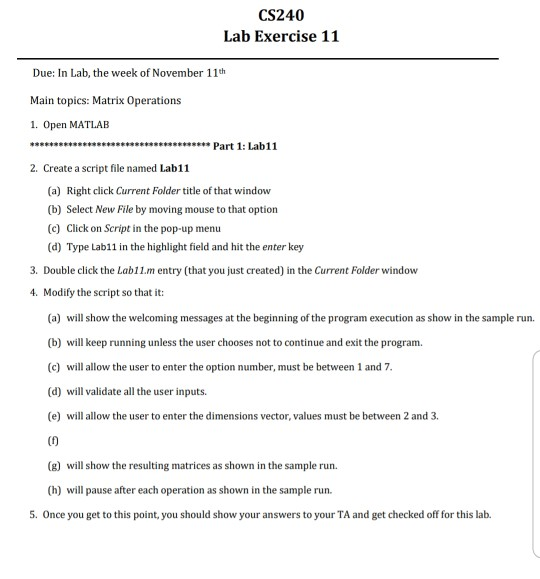 CS240 Lab Exercise 11 Due: In Lab, the week of | Chegg.com