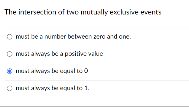 Solved The intersection of two mutually exclusive events | Chegg.com