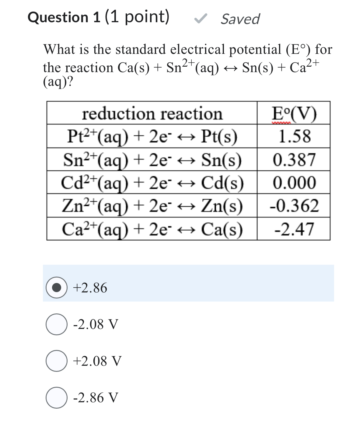 Solved What is the standard electrical potential ) ﻿for the | Chegg.com