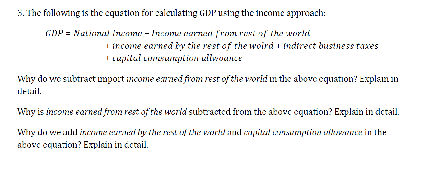 Solved 3. The following is the equation for calculating GDP | Chegg.com