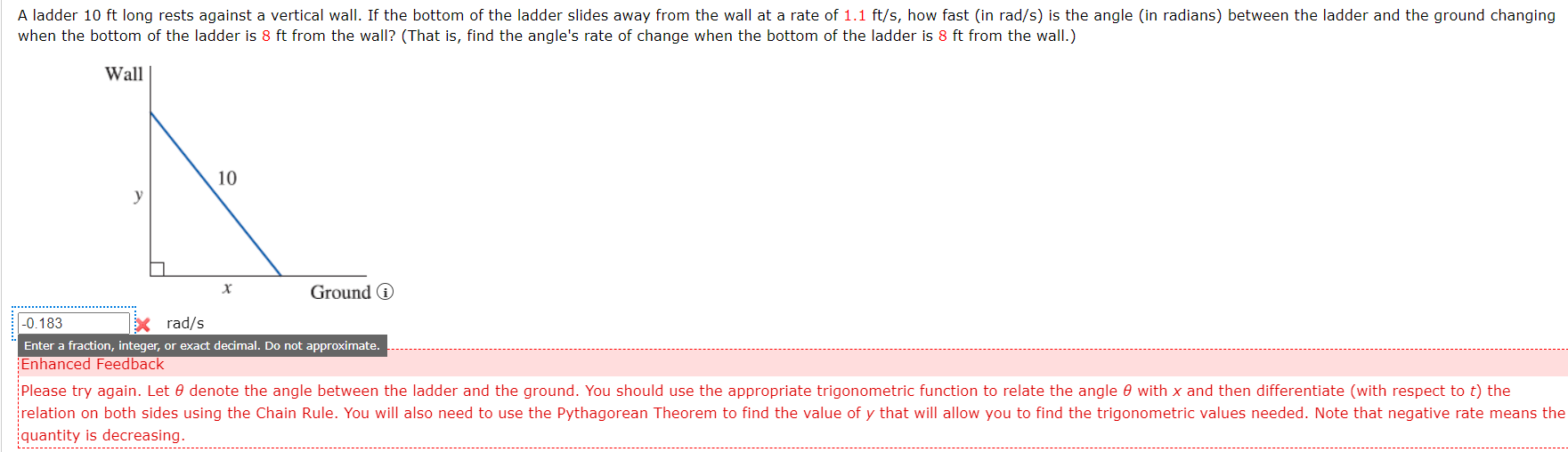 Solved when the bottom of the ladder is 8ft from the wall? | Chegg.com