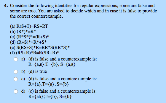 Solved 4. Consider the following identities for regular | Chegg.com