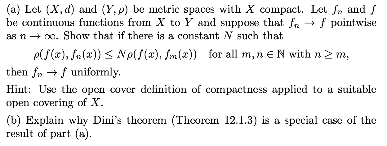 Solved (a) Let (X, d) and (Y,P) be metric spaces with X | Chegg.com