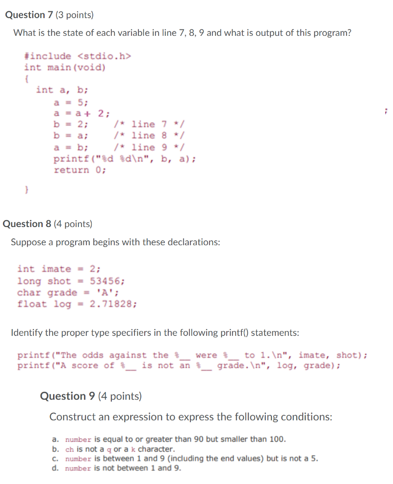 Solved Question 7 (3 points) What is the state of each | Chegg.com
