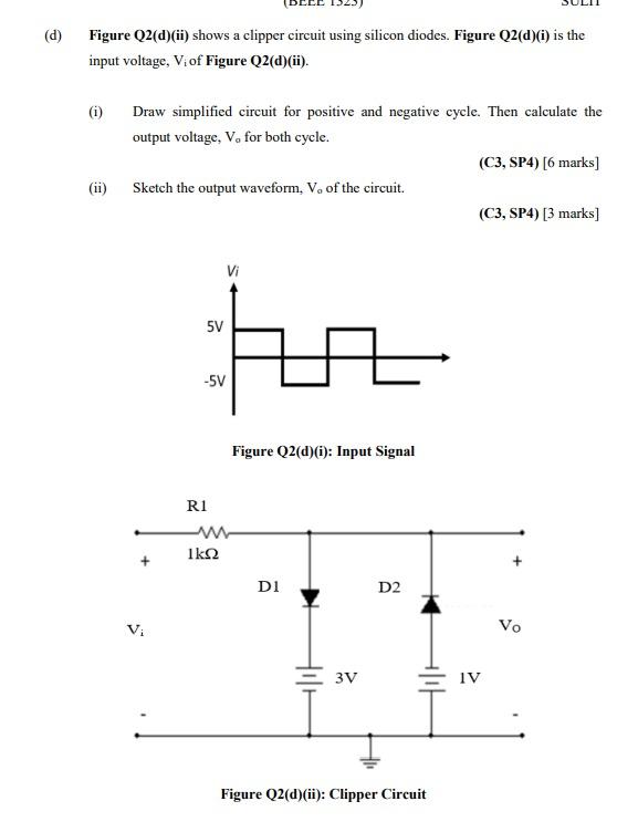 Solved (d) Figure Q2(d)(ii) shows a clipper circuit using | Chegg.com