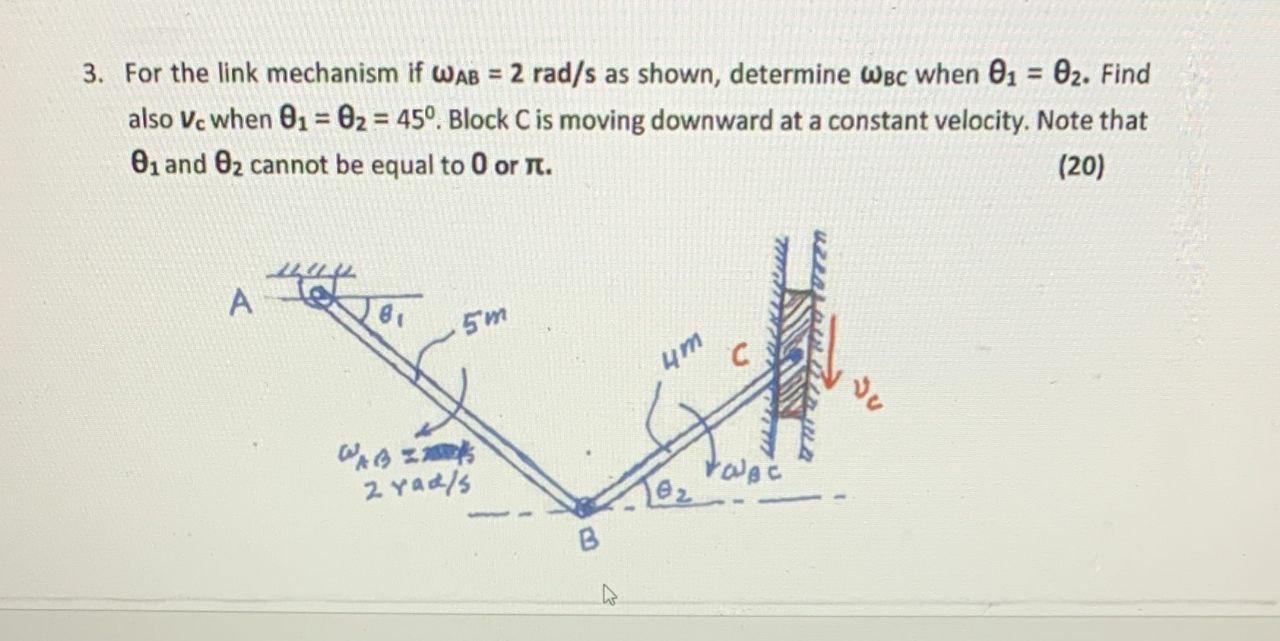 Solved 3. For the link mechanism if WAB = 2 rad/s as shown, | Chegg.com