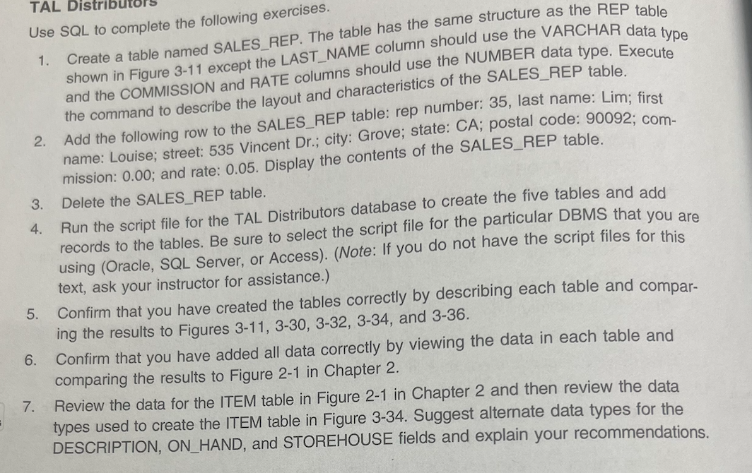 Solved Chapter 3 Answer TAL Distributors database questions | Chegg.com
