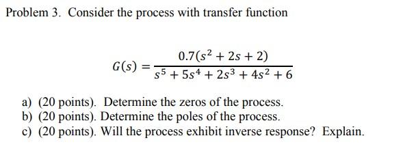 Solved Problem 3. Consider the process with transfer | Chegg.com