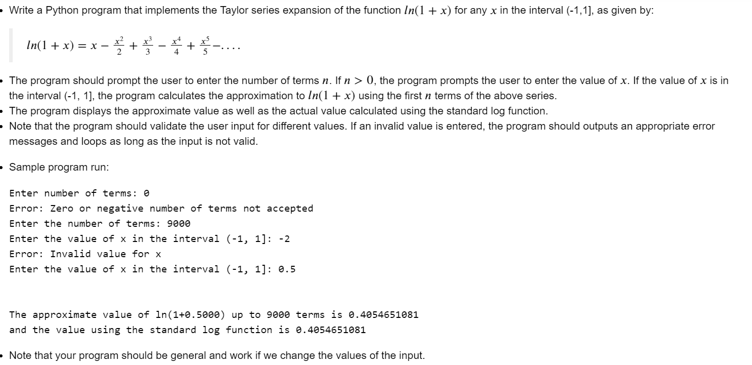 Solved • Write a Python program that implements the Taylor | Chegg.com