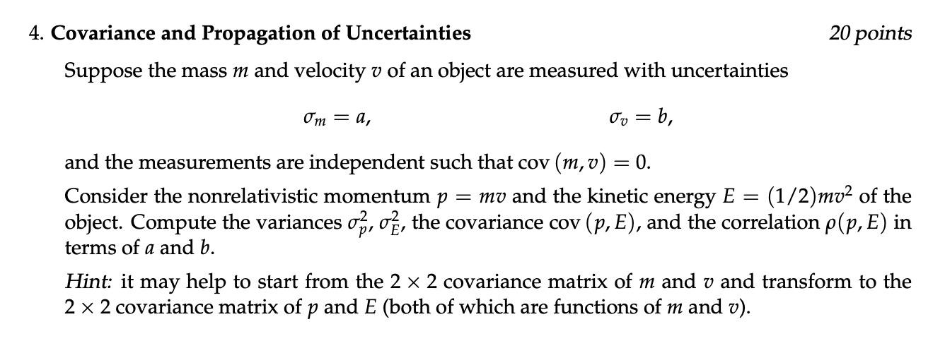 Solved 20 points 4. Covariance and Propagation of | Chegg.com