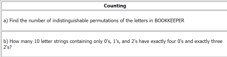 Solved a) Find the number of indistinguishable permutations | Chegg.com