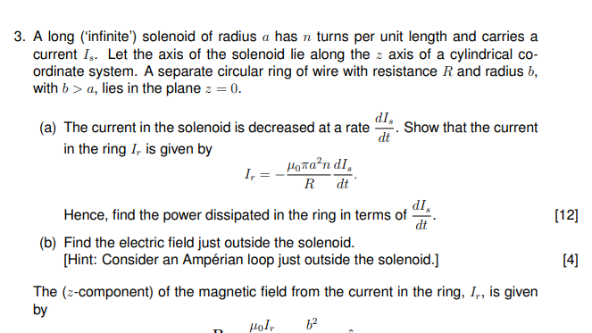 Solved 3. A long ('infinite”) solenoid of radius a has n | Chegg.com