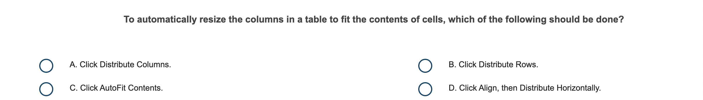 Solved To automatically resize the columns in a table to fit | Chegg.com