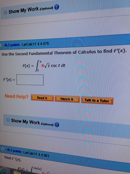 Solved a Show My Work (optional) 10.3 points LarCalc11 | Chegg.com