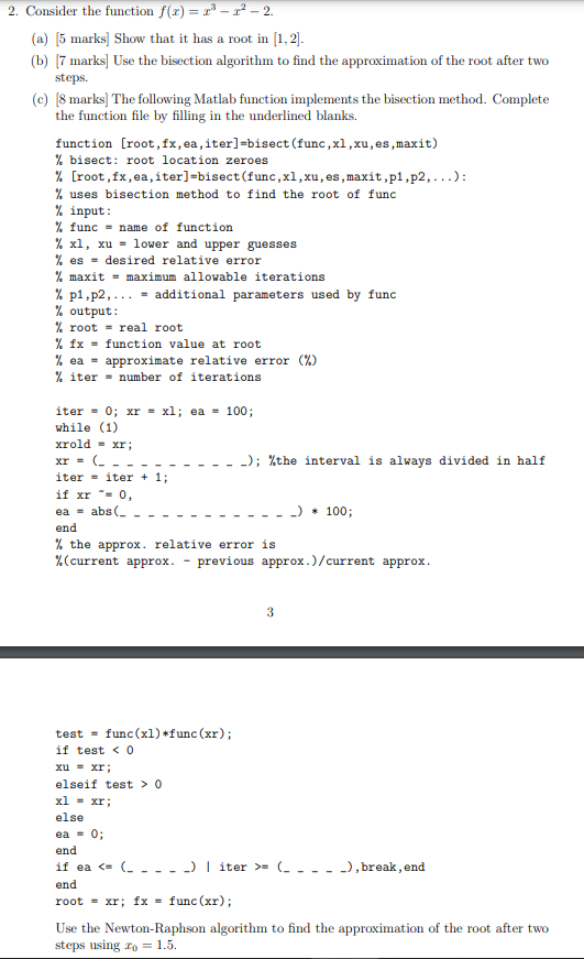 Solved 2. Consider the function f(x) = x³ - ² - 2. (a) [5 | Chegg.com