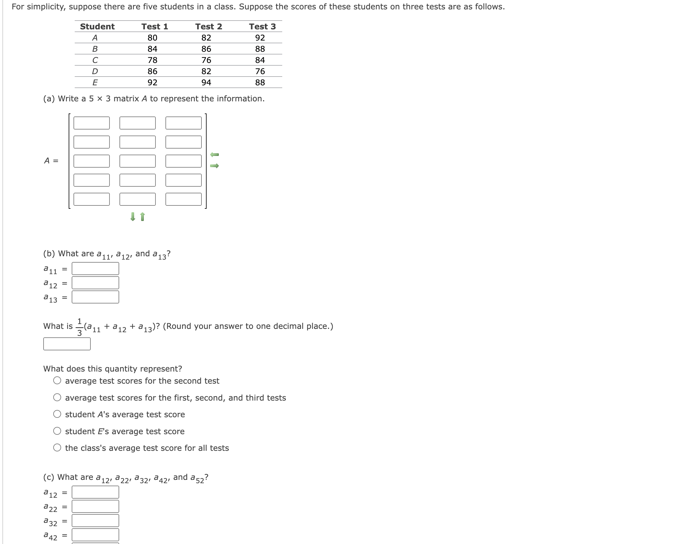 Solved (a) Write a 5×3 matrix A to represent the | Chegg.com