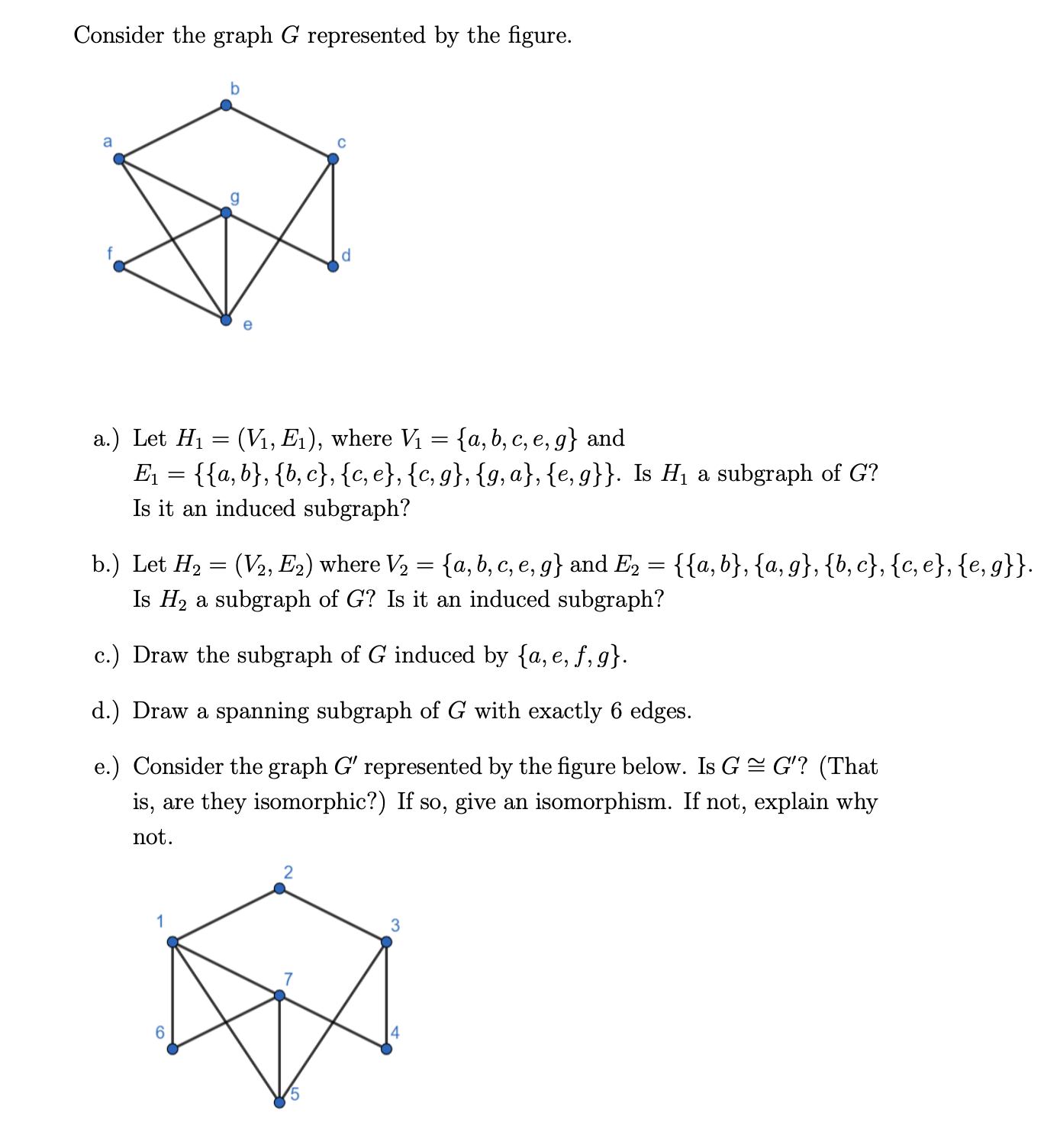 Consider the graph G represented by the figure. a.) | Chegg.com