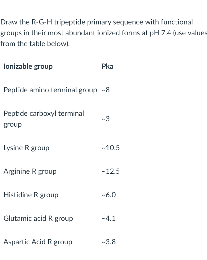 Solved Draw the R-G-H tripeptide primary sequence with | Chegg.com