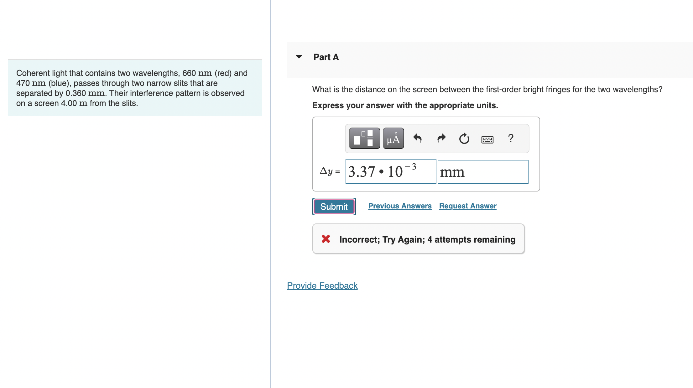 Solved Coherent light that contains two wavelengths, | Chegg.com