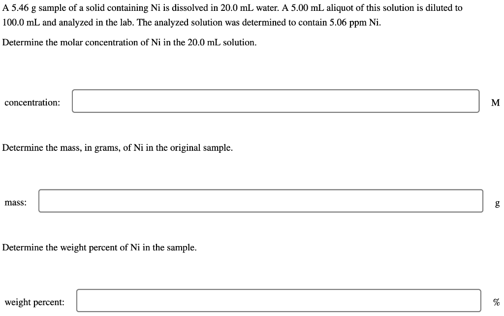 Solved A 5.46 g sample of a solid containing Ni is dissolved | Chegg.com