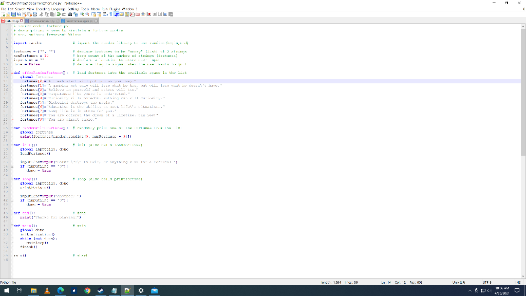 Solved Based on our recent work, create a fortune.py program | Chegg.com