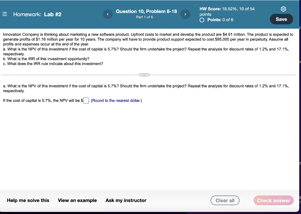 Solved = Homework: Lab #2 Question 10, Problem 8-18 Part 1 | Chegg.com