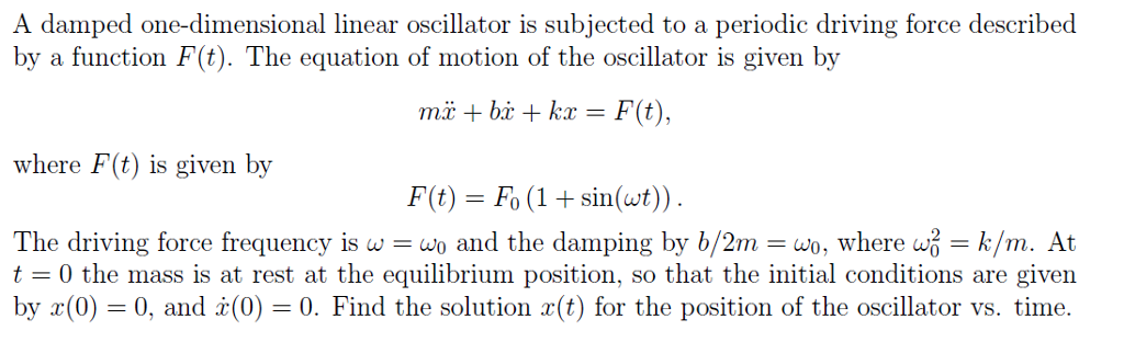 Solved A damped one-dimensional linear oscillator is | Chegg.com