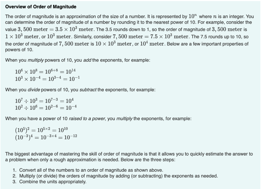 Solved Overview of Order of Magnitude The order of magnitude | Chegg.com