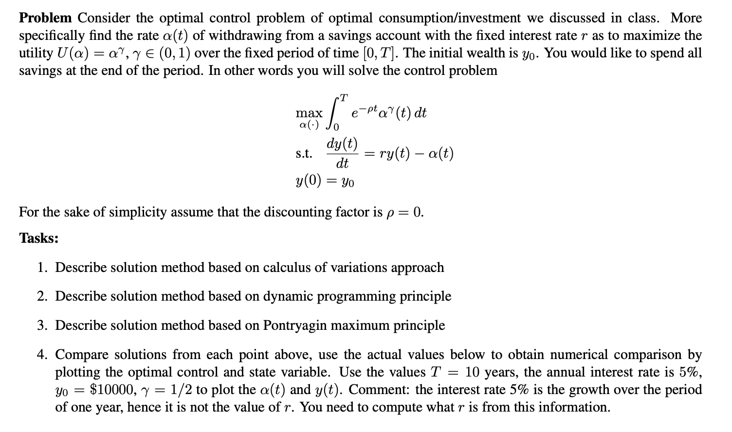Solved Problem Consider the optimal control problem of | Chegg.com
