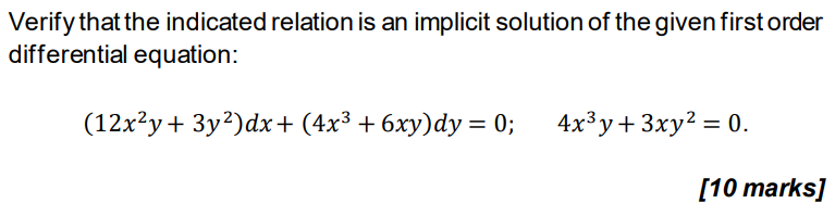 Solved Verify that the indicated relation is an implicit | Chegg.com