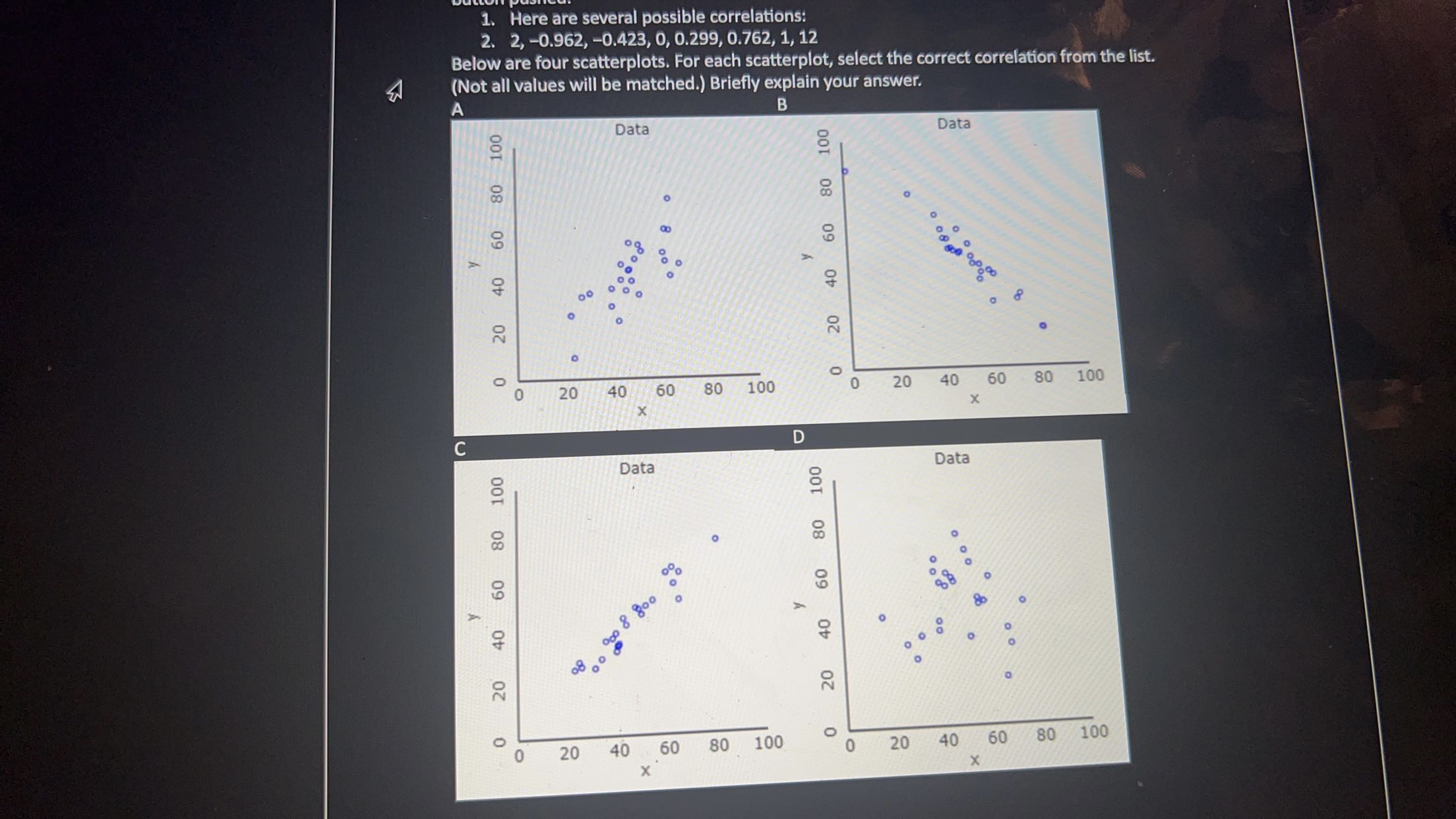Solved 1. Here are several possible correlations: 2. | Chegg.com