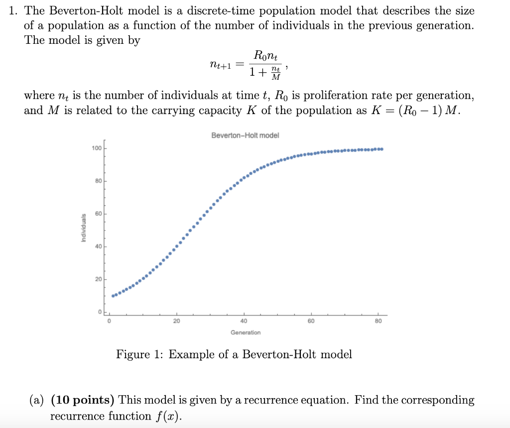 Solved 1. The Beverton-Holt model is a discrete-time | Chegg.com