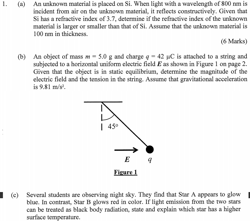 Solved 1. (a) An unknown material is placed on Si. When | Chegg.com