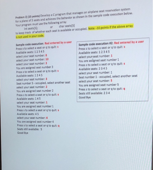 Solved Problem 2) (15 points) Develop a C program that | Chegg.com